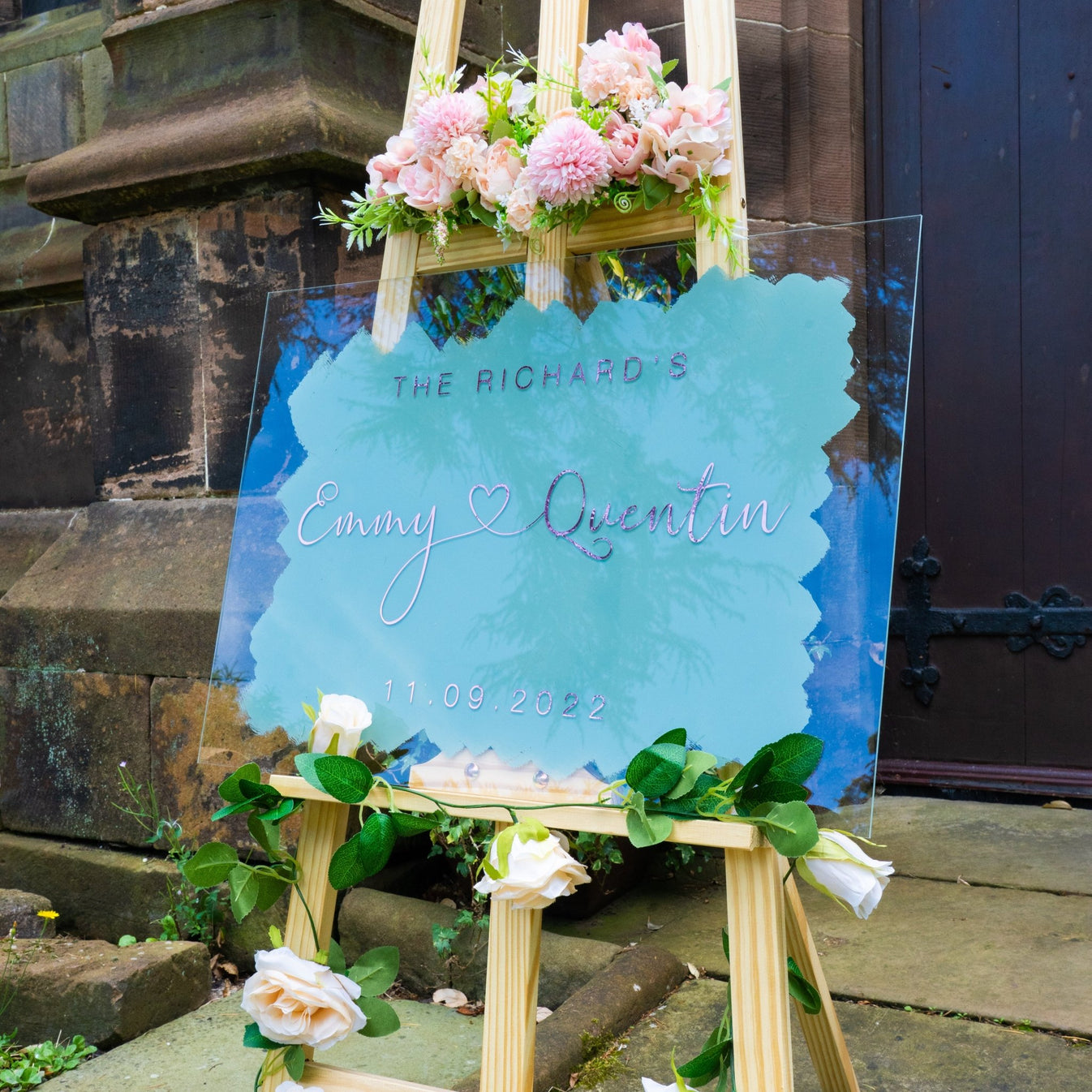Acrylic Paint Brush Wedding Sign – Peach & Pear