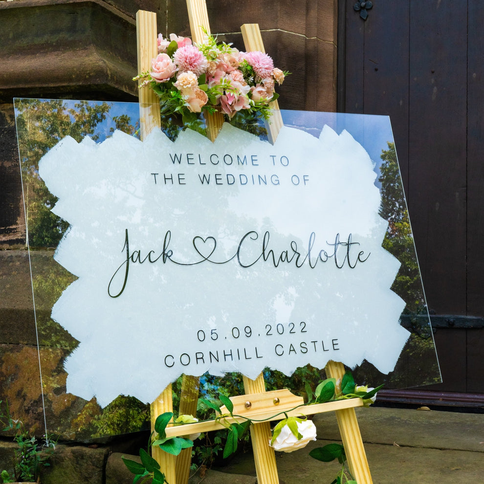 Acrylic Paint Brush Wedding Sign – Peach & Pear